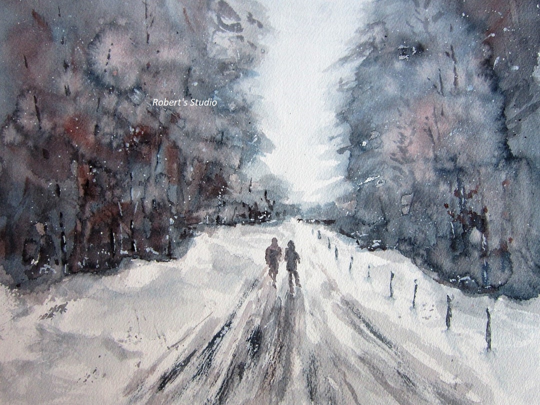 Winter Landscape, Watercolor Landscape, Archival Print, Winter Painting ...