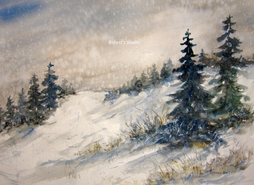 Winter Landscape, Watercolor Landscape Archival Print, Winter Painting ...