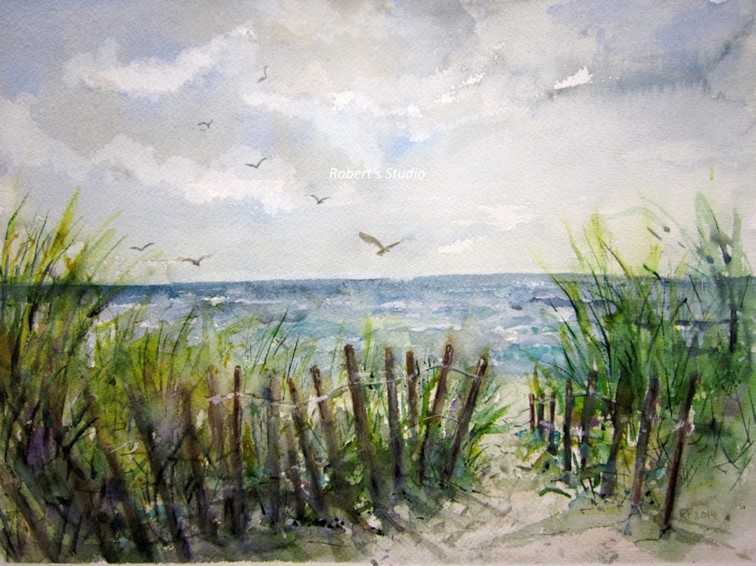 Beachscape, Print of Original Watercolor Landscape Painting, Watercolor ...