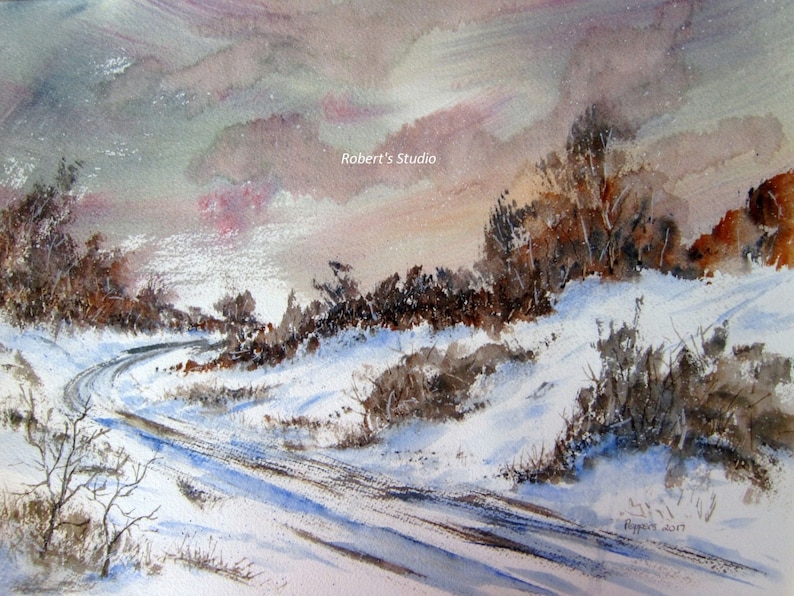 Original Winter Watercolor Landscape, Winter Snow Scene, Watercolor Art ...
