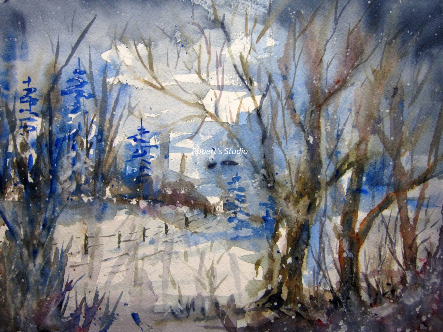 Winter Woods, Print of Original Watercolor Painting, Watercolor Art ...