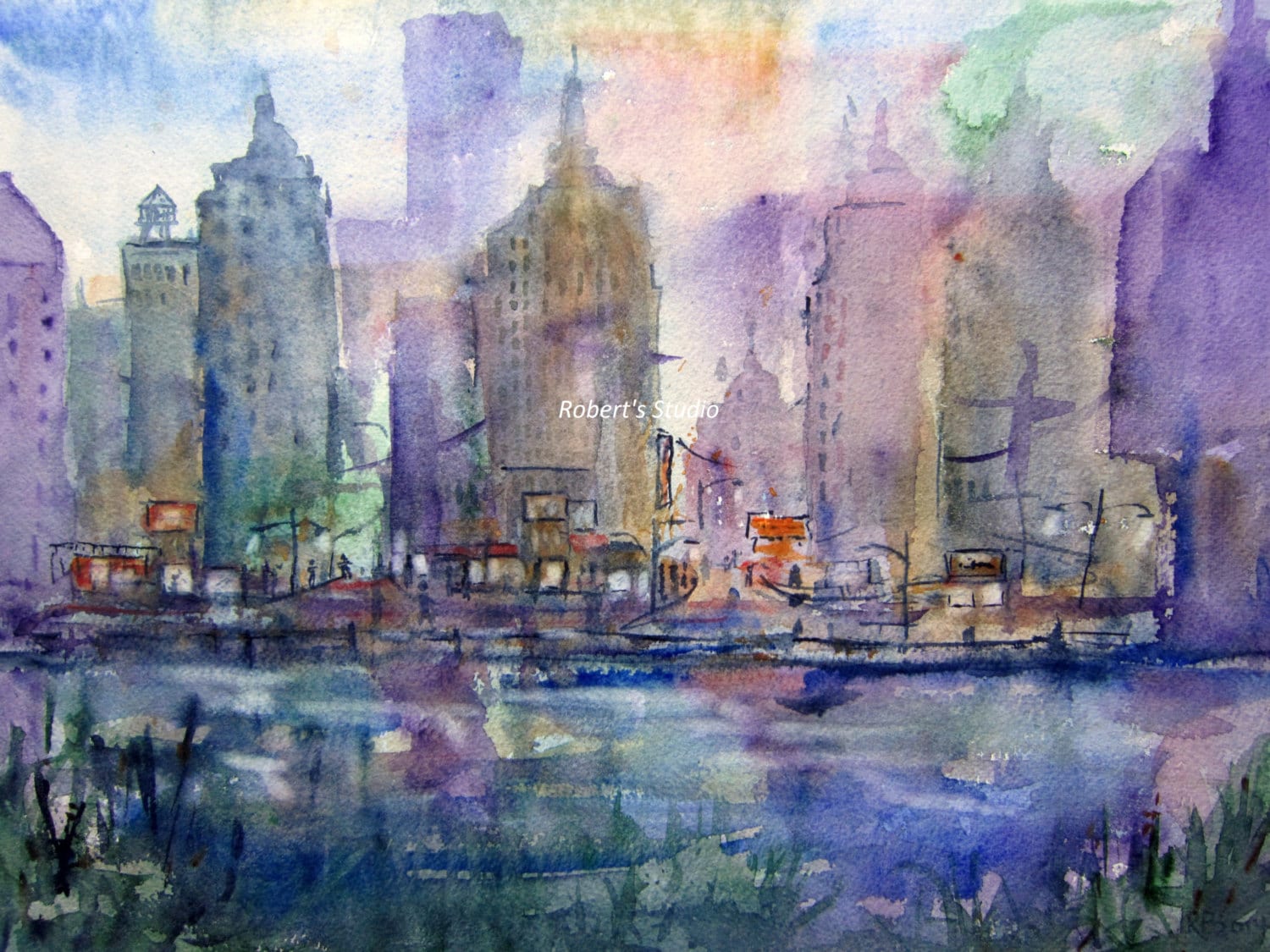 Print Of Original Watercolor City Painting watercolor art | Etsy