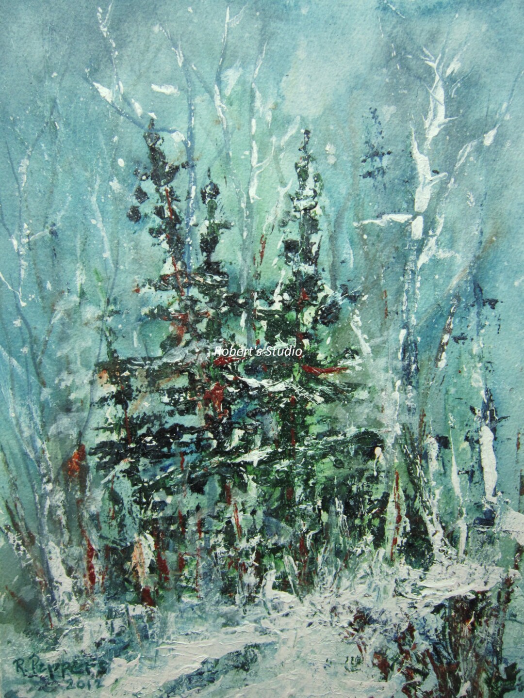 Winter Snowfall, Print of Original Watercolor and Acrylic Painting ...