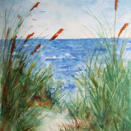 Beach Grass Print of Original Watercolor Painting Beach - Etsy