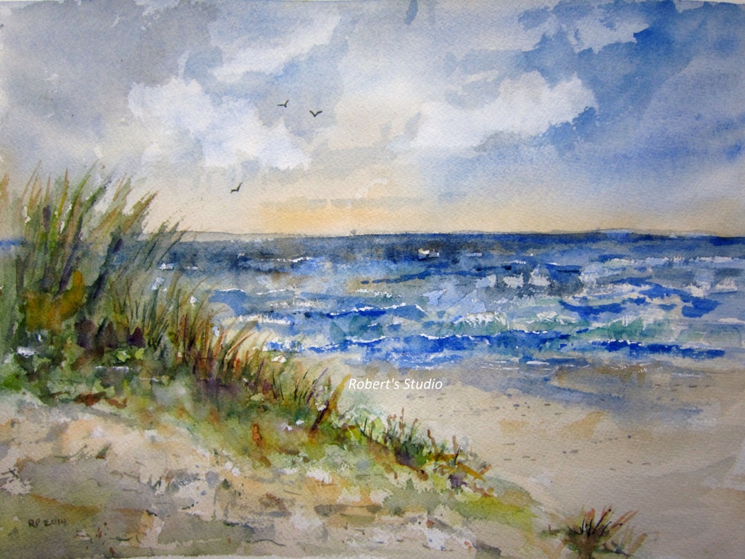 Beachscape, Print of Watercolor Landscape Painting, Watercolor Art ...