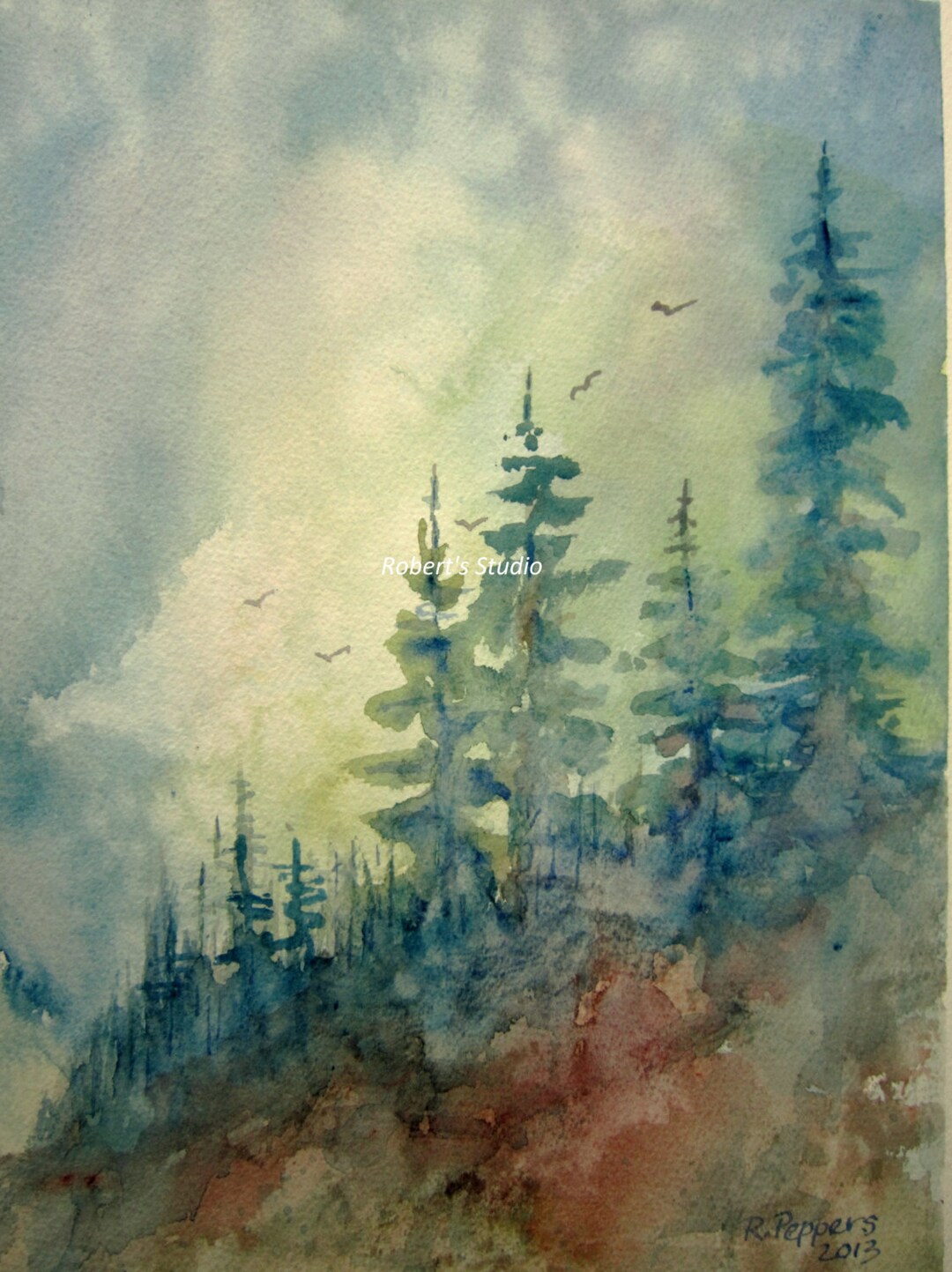 Ridge Line, Print of Original Watercolor Landscape Painting, Watercolor ...