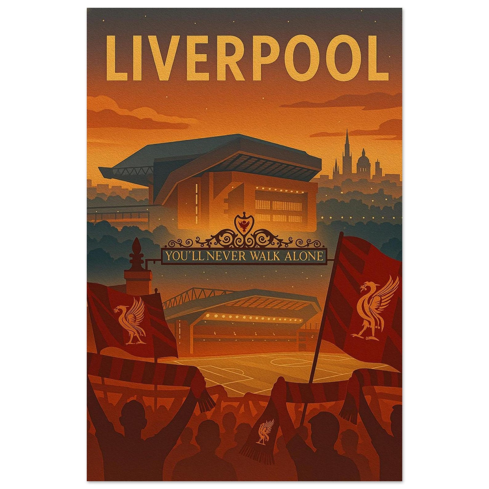 Liverpool FC Vintage Travel Poster – Anfield Stadium & “you’ll Never ...