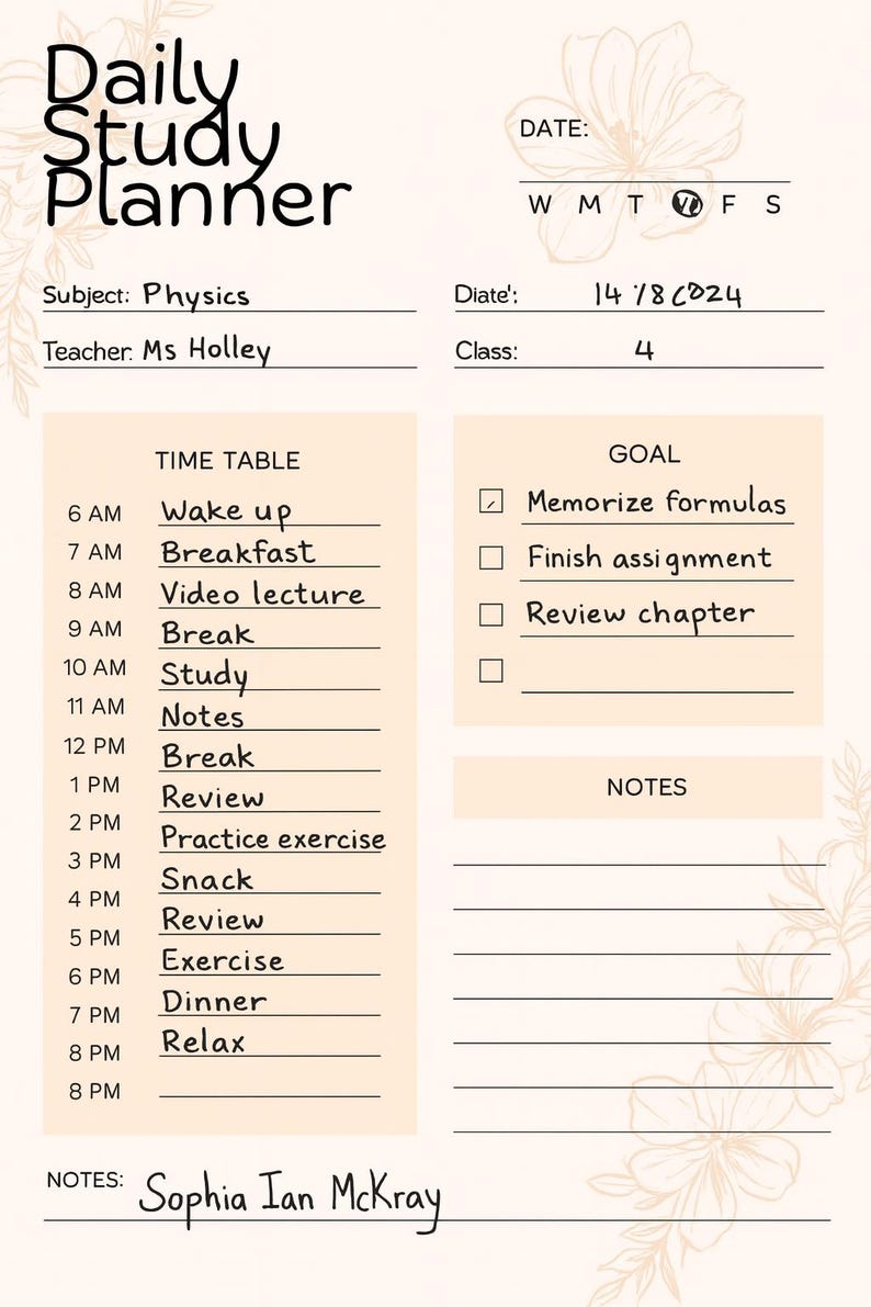 Student Study Planner – Printable PDF – Homework Tracker & Exam Planner ...