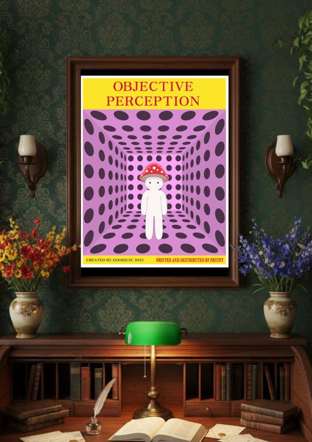 Objective Perception Poster | Mushroom Character Optical Illusion Art ...