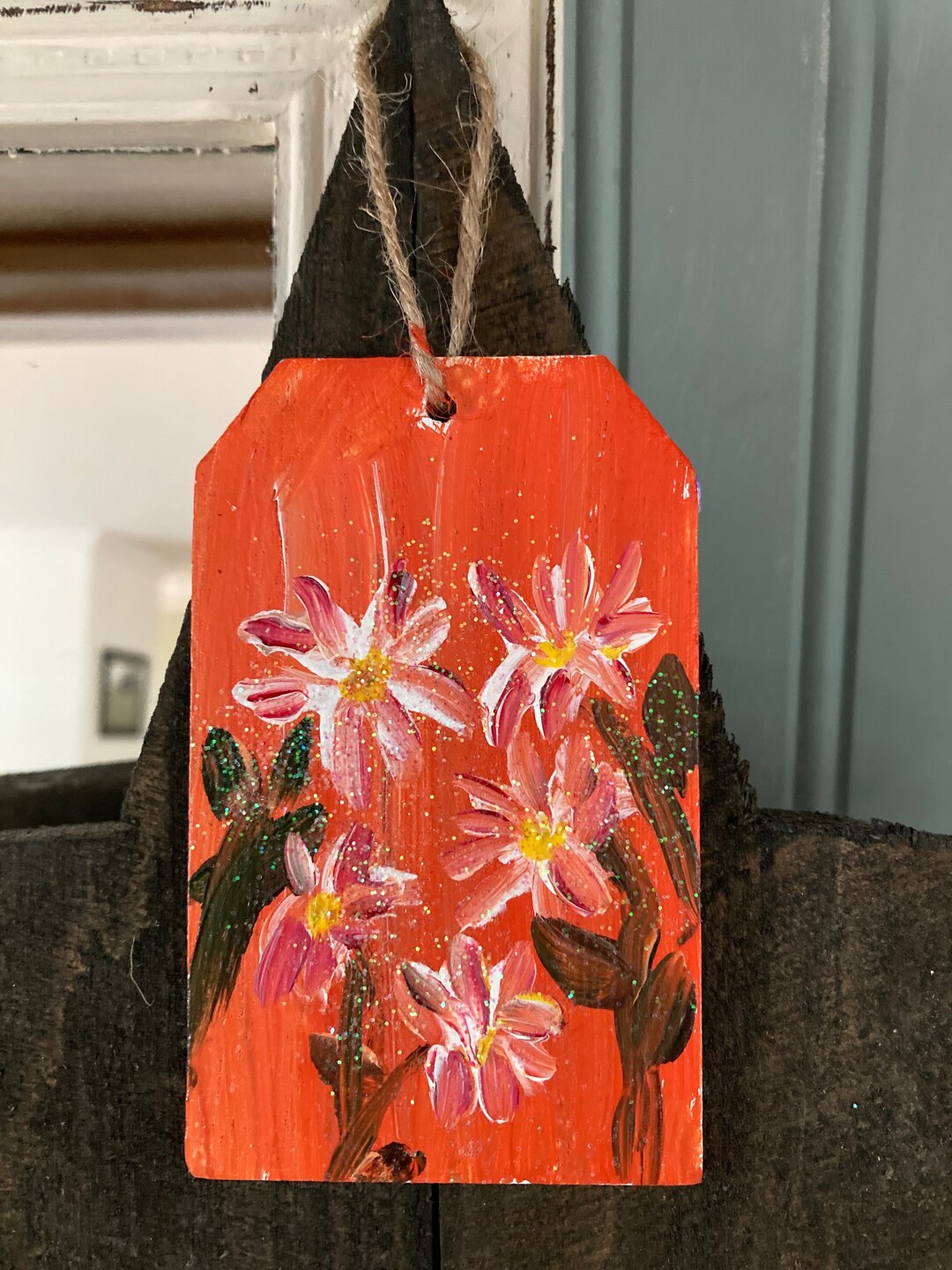 Wooden Hand Painted Gift Tag- White and Pink Flowers - Etsy