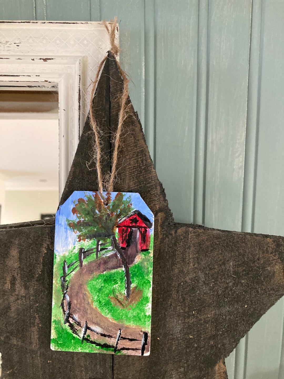 Wooden Hand Painted Gift Tag-county Road - Etsy