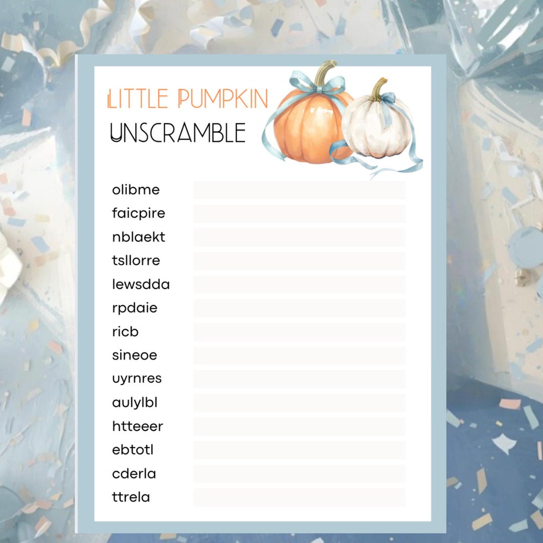 Little Pumpkin Baby Shower Game | Unscramble Baby Words Printable ...