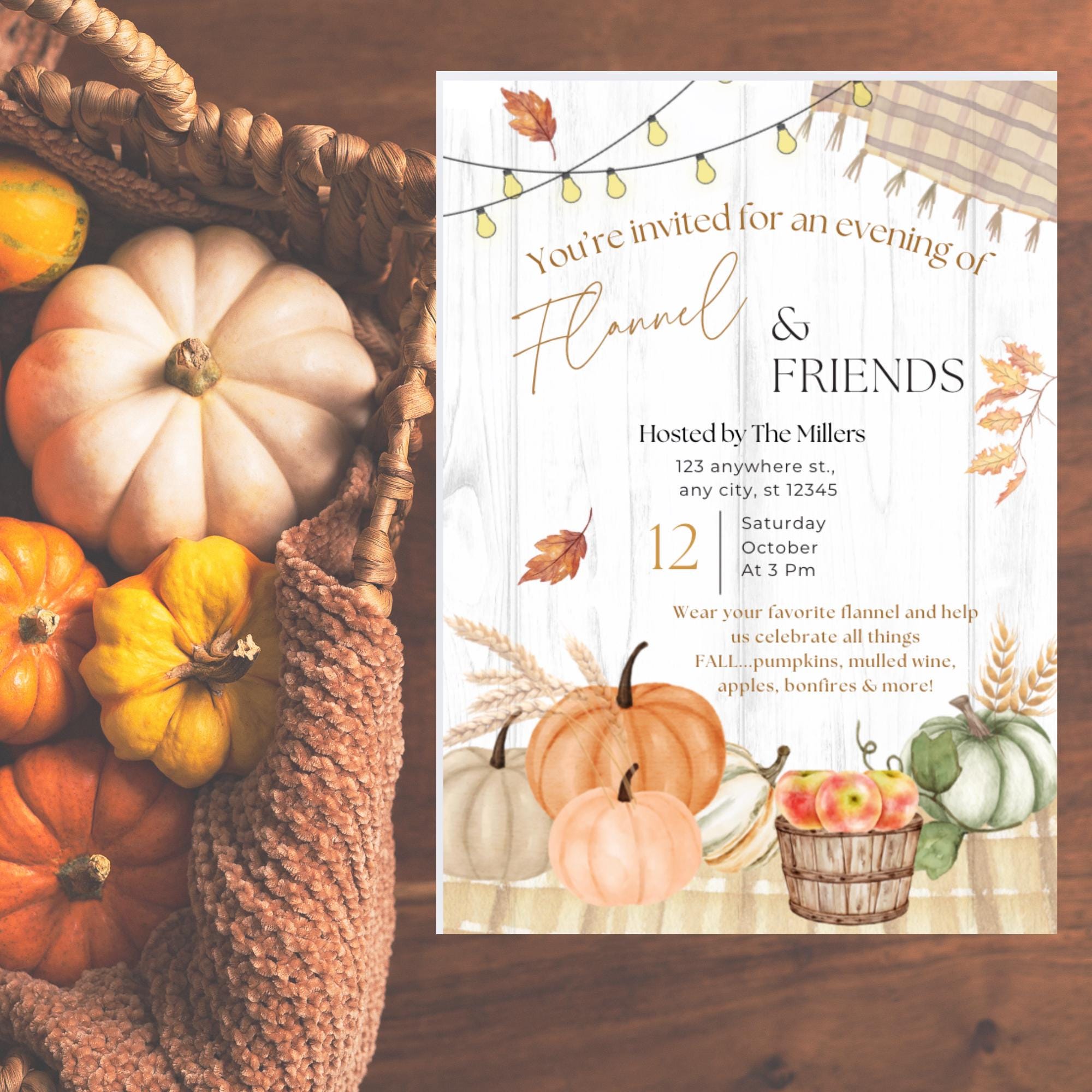 Fall Party Invitation | Flannel & Friends Invite | Autumn Gathering ...