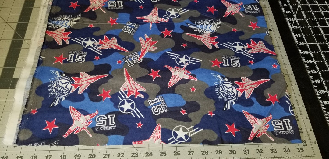 Military Jets in a Blue and Grey Camouflage Snuggle Flannel Fabric 100% ...
