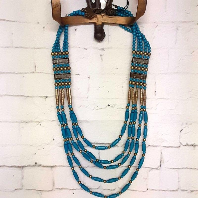 Vintage Faux Turquoise Brass Bead Stable Multi-strand Necklace - Etsy