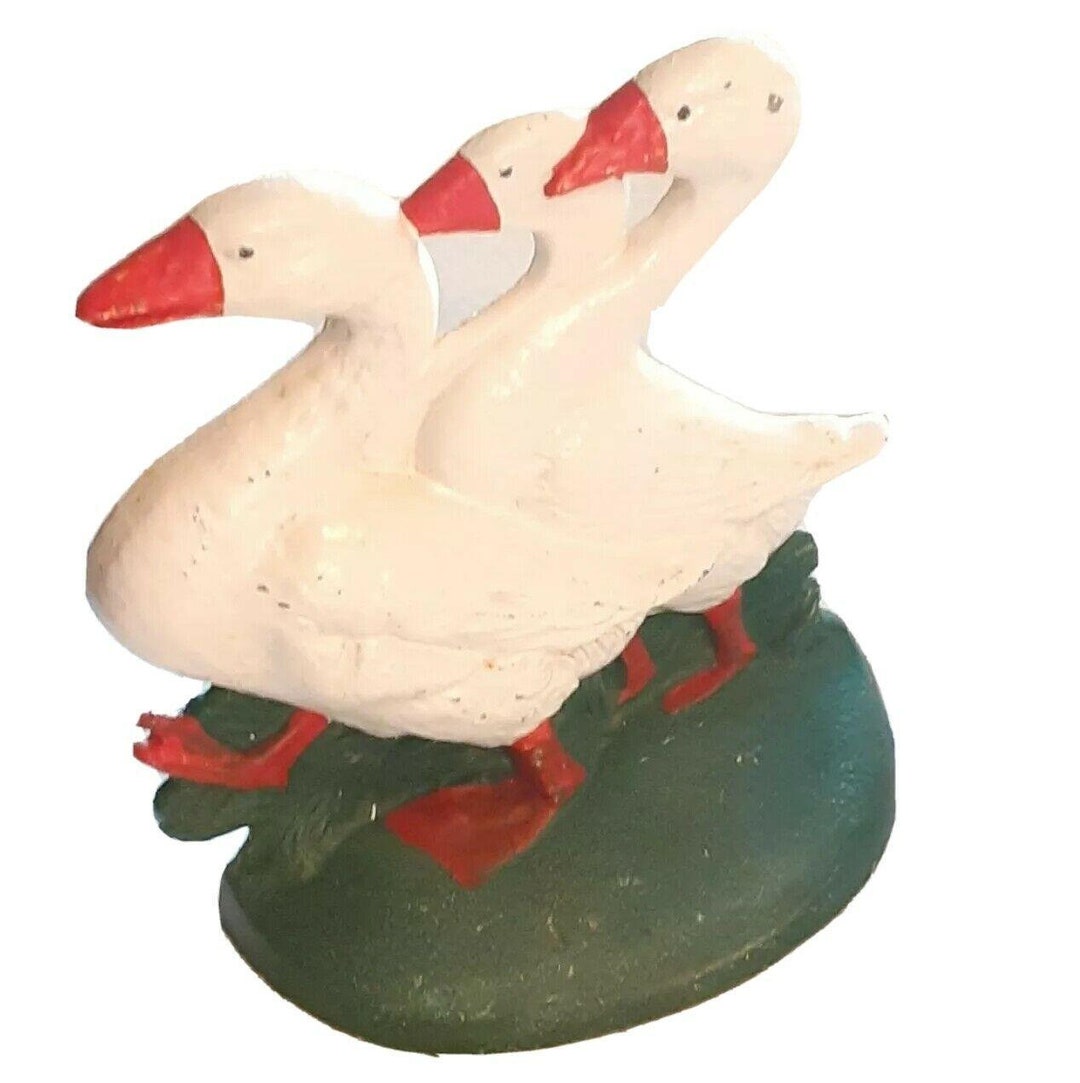 Vintage Cast Iron Three Goose Geese Door Stop Weight Figurine Tawain ...