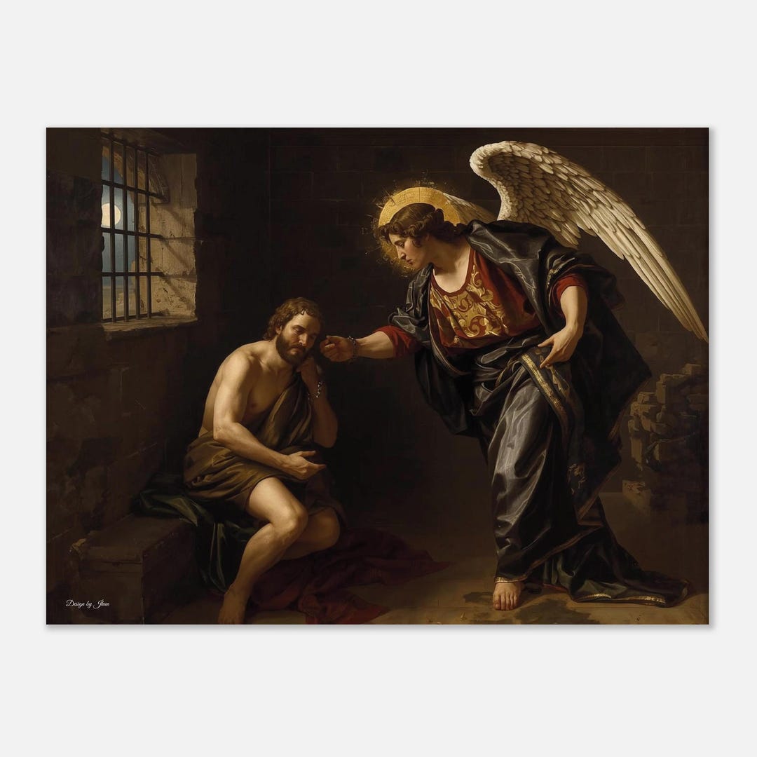 Peter Receiving Angel in Prison, Christian Wall Art, Holy Embrace Oil ...