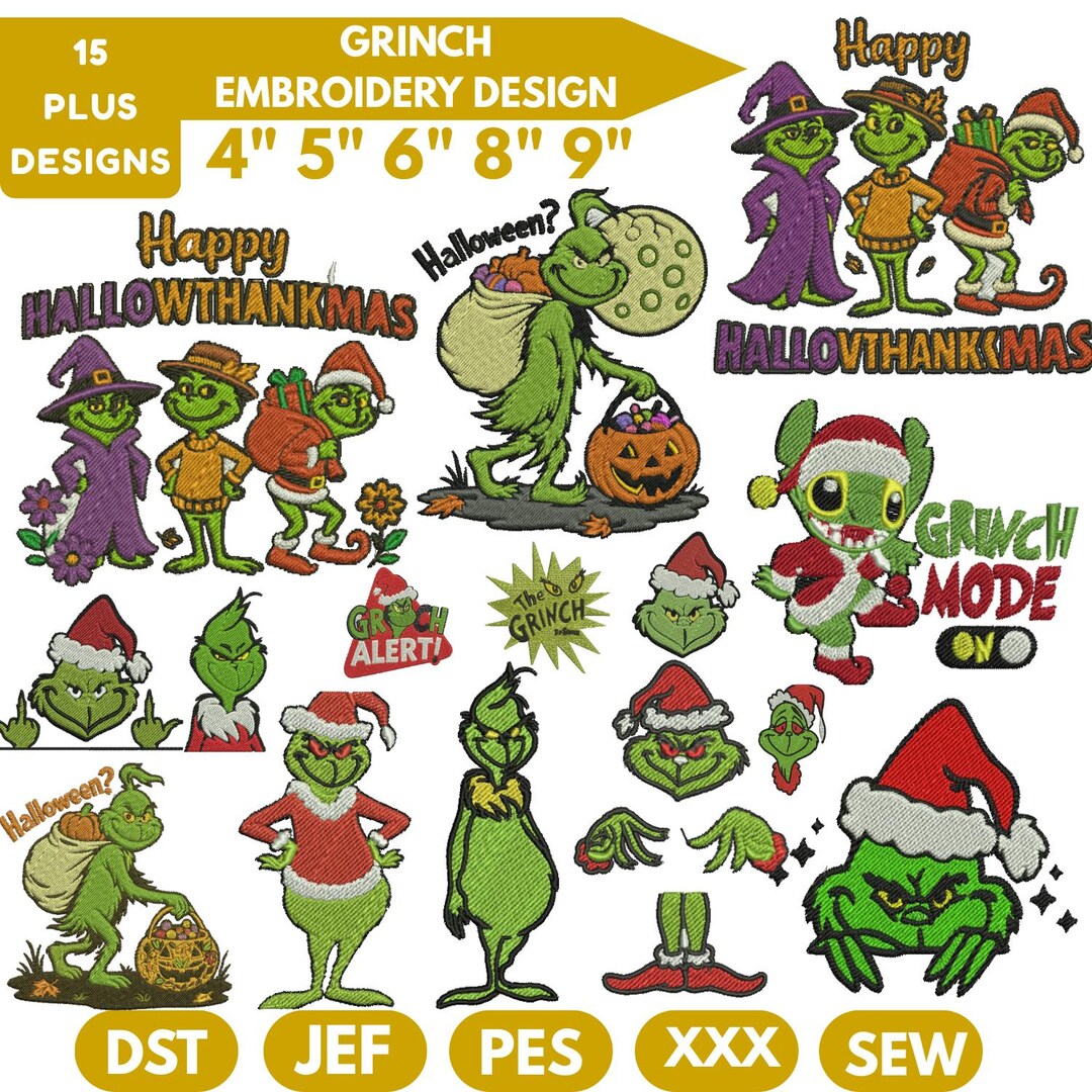 Grinch Embroidery Designs Bundle: Christmas & Halloween (instant ...