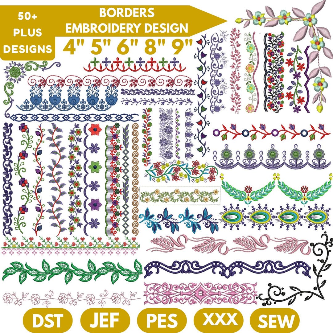 Floral Borders Machine Embroidery Designs Bundle: Seamless Decorative ...