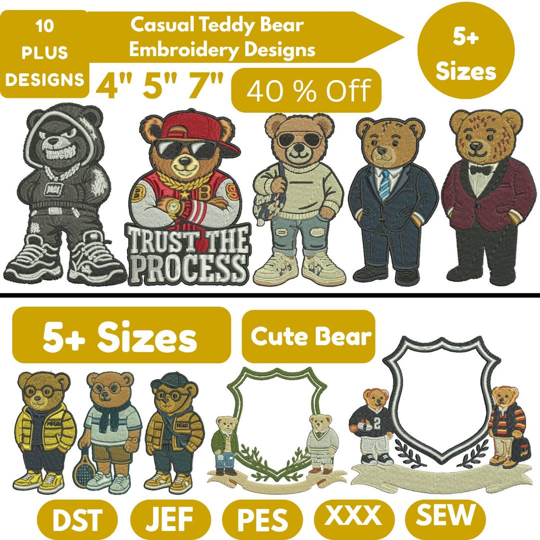 Luxury Designer Teddy Bear Machine Embroidery Designs Grumpy Urban ...