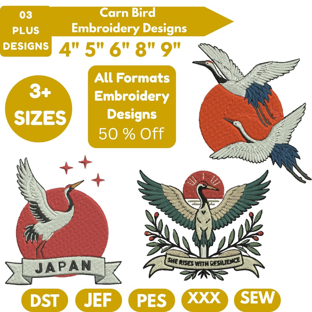 Japanese Crane Birds Machine Embroidery Designs Red Crowned Crane ...