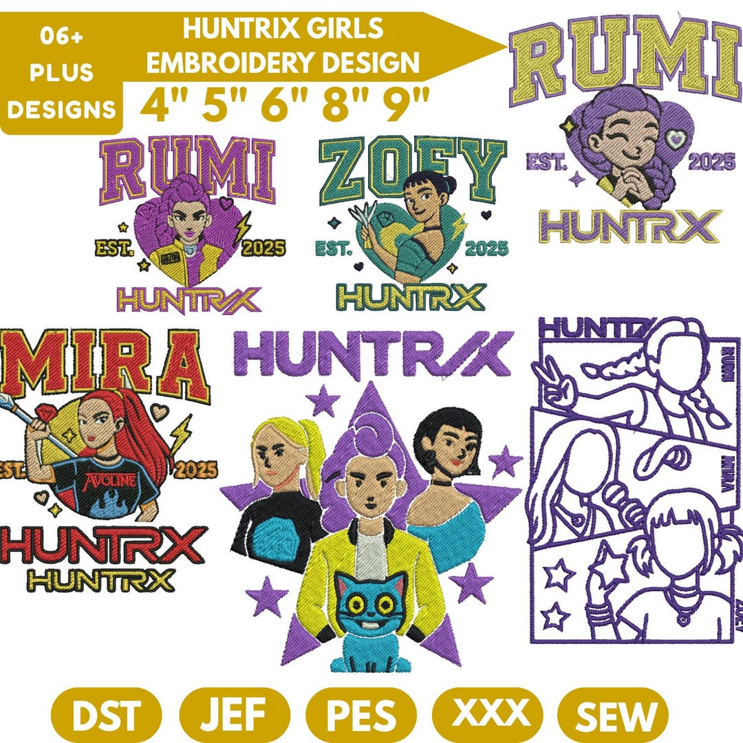 Huntrix Girls Machine Embroidery Designs Bundle Kpop Demon Hunters ...