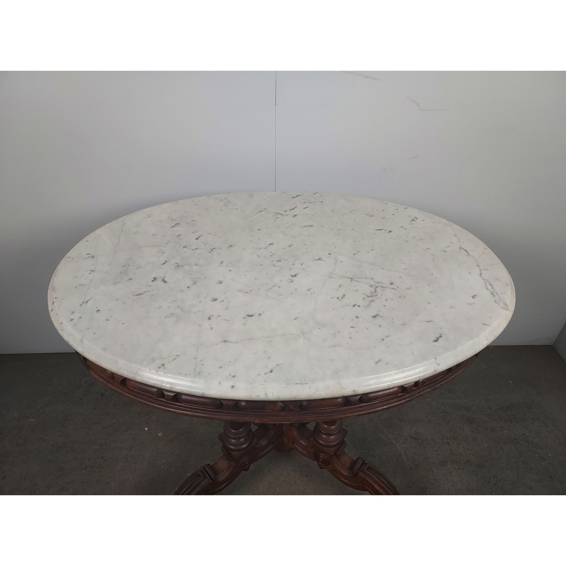 1850,s Oval Walnut And Marble Top Parlour Table # 191281 Shipping is ...