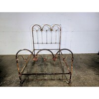 Vintage Elliott's Design Queen Bed Frame: White Enameled Iron & Brass ...