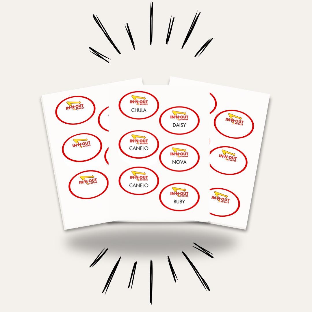 In N Out Theme Name Tags for Birthday Party - Etsy