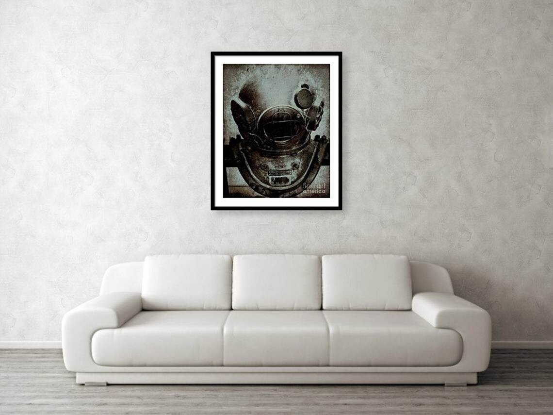 Steampunk Captain Nemo Photograph Vintage Diving Mask Sepia Muted Blue ...