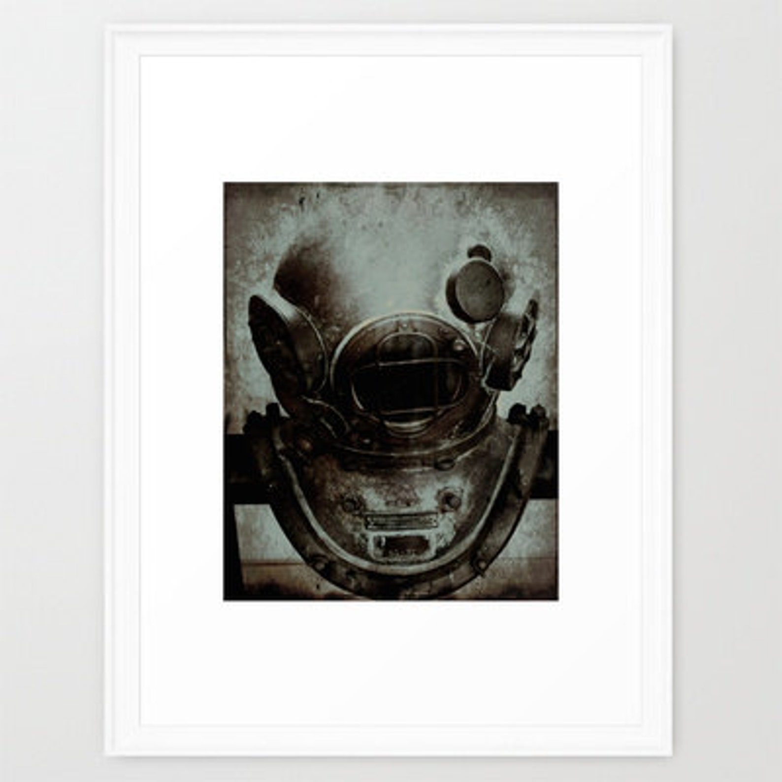 Steampunk Captain Nemo Photograph Vintage Diving Mask Sepia Muted Blue ...