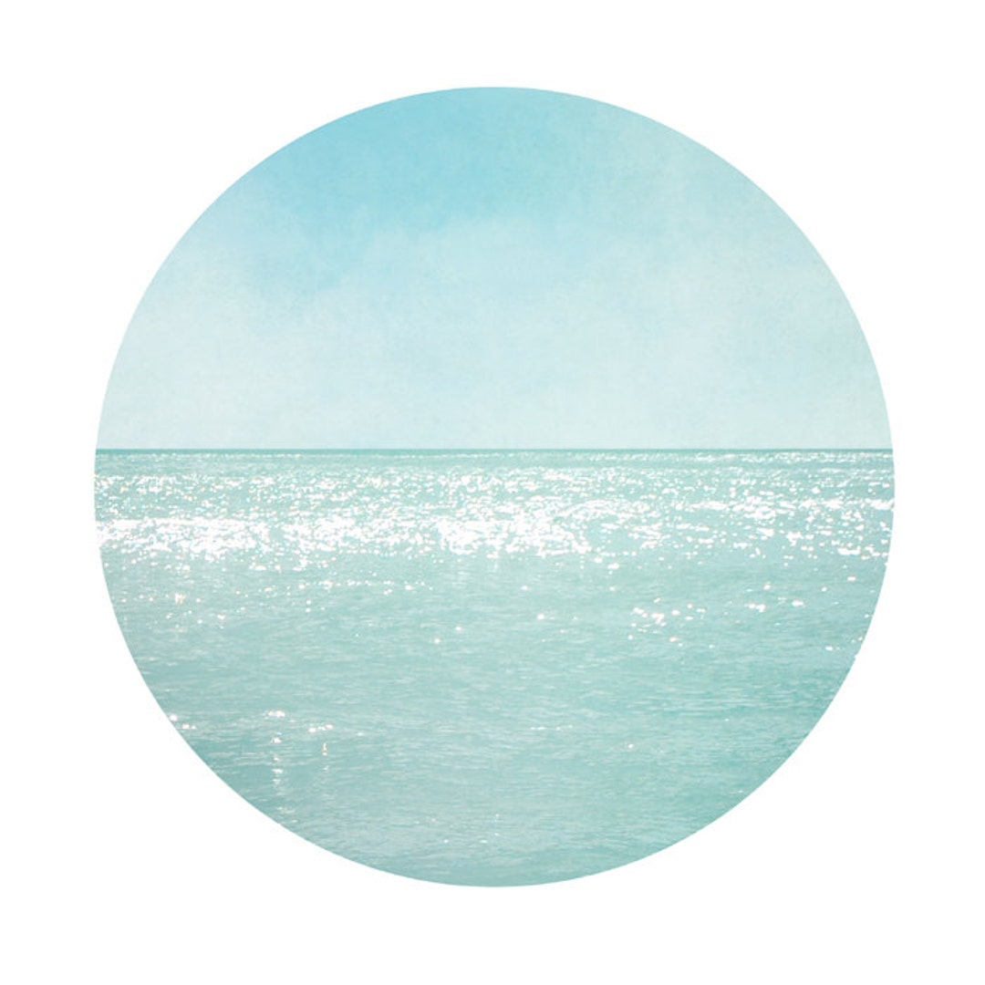 Circular Beach Photography, Aqua Blue Teal Print, Modern Circle Ocean ...