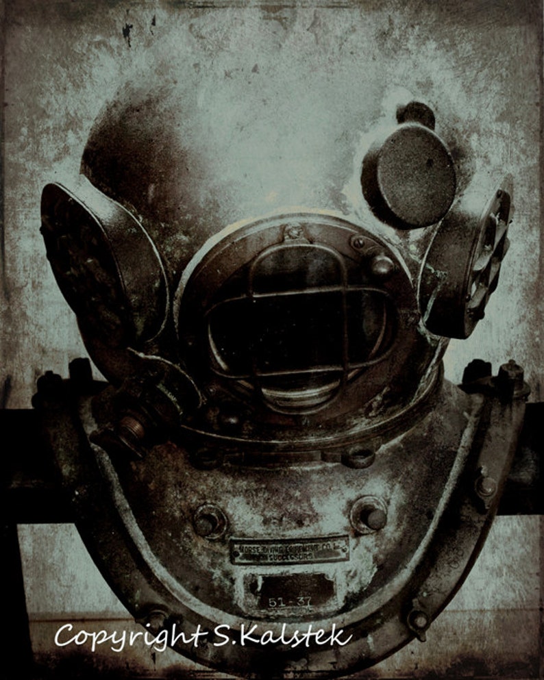 Steampunk Captain Nemo Photograph Vintage Diving Mask Sepia Muted Blue ...