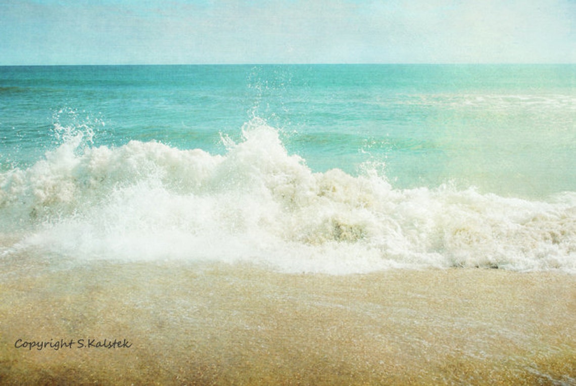Ocean Photograph Turquoise Teal Blue Beige Beach Print - Etsy