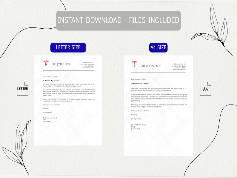 Editable Doctor's Note Template | Instant Download (PDF, Word, Canva ...