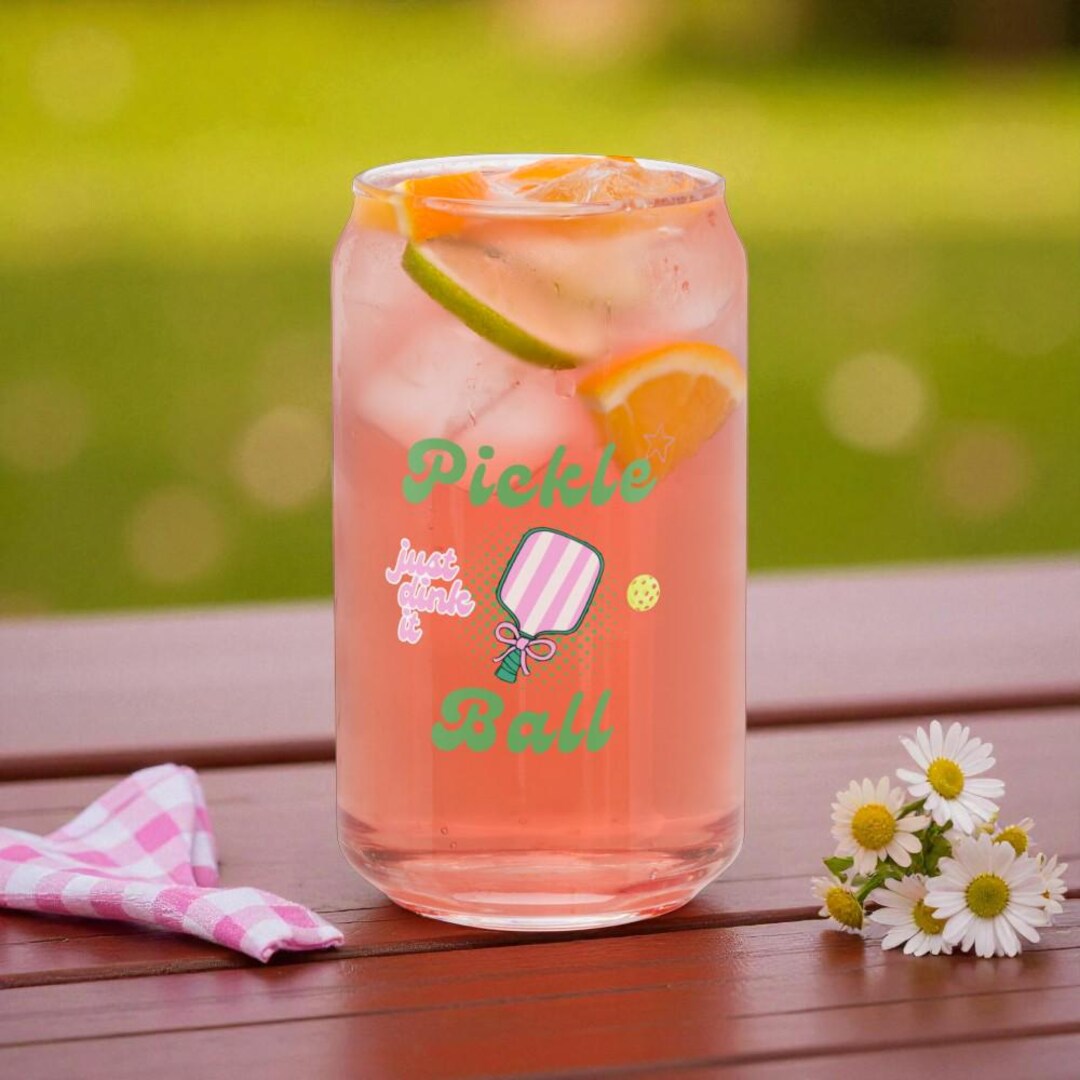 Pickleball Glass Tumbler With Bamboo Lid, "just Dink It" Design in Pink ...