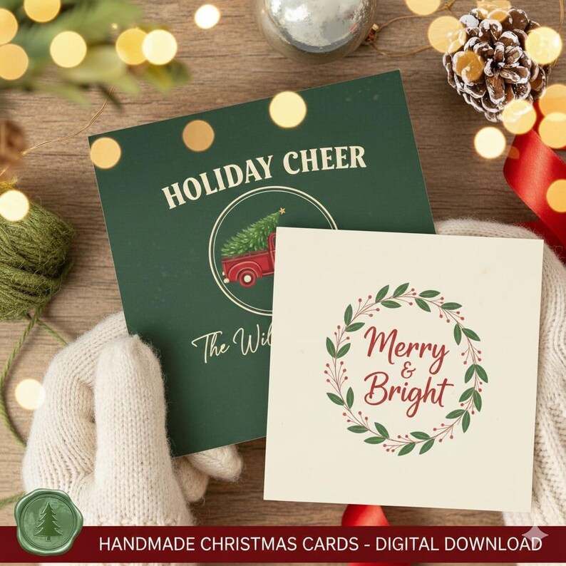Printable Christmas Card Set | Holiday Greeting Cards | Merry & Bright ...
