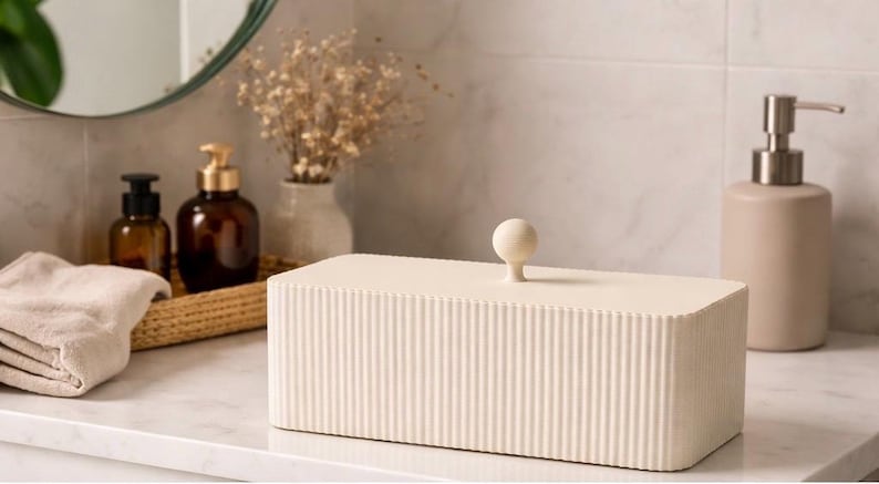 Modern Ribbed Bathroom Storage Box With Lid - Etsy