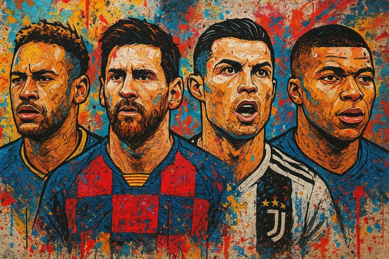 Soccer Legends Graffiti Print – Messi, Ronaldo, Neymar, Mbappé - Etsy