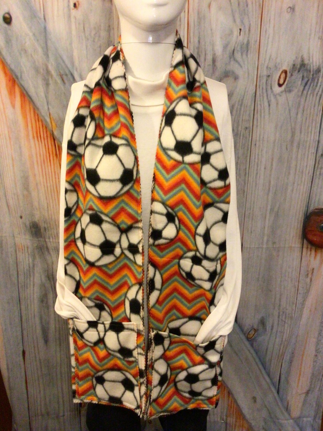 Chevron Soccer Balls Fleece Hidden Pocket Scarf - Etsy