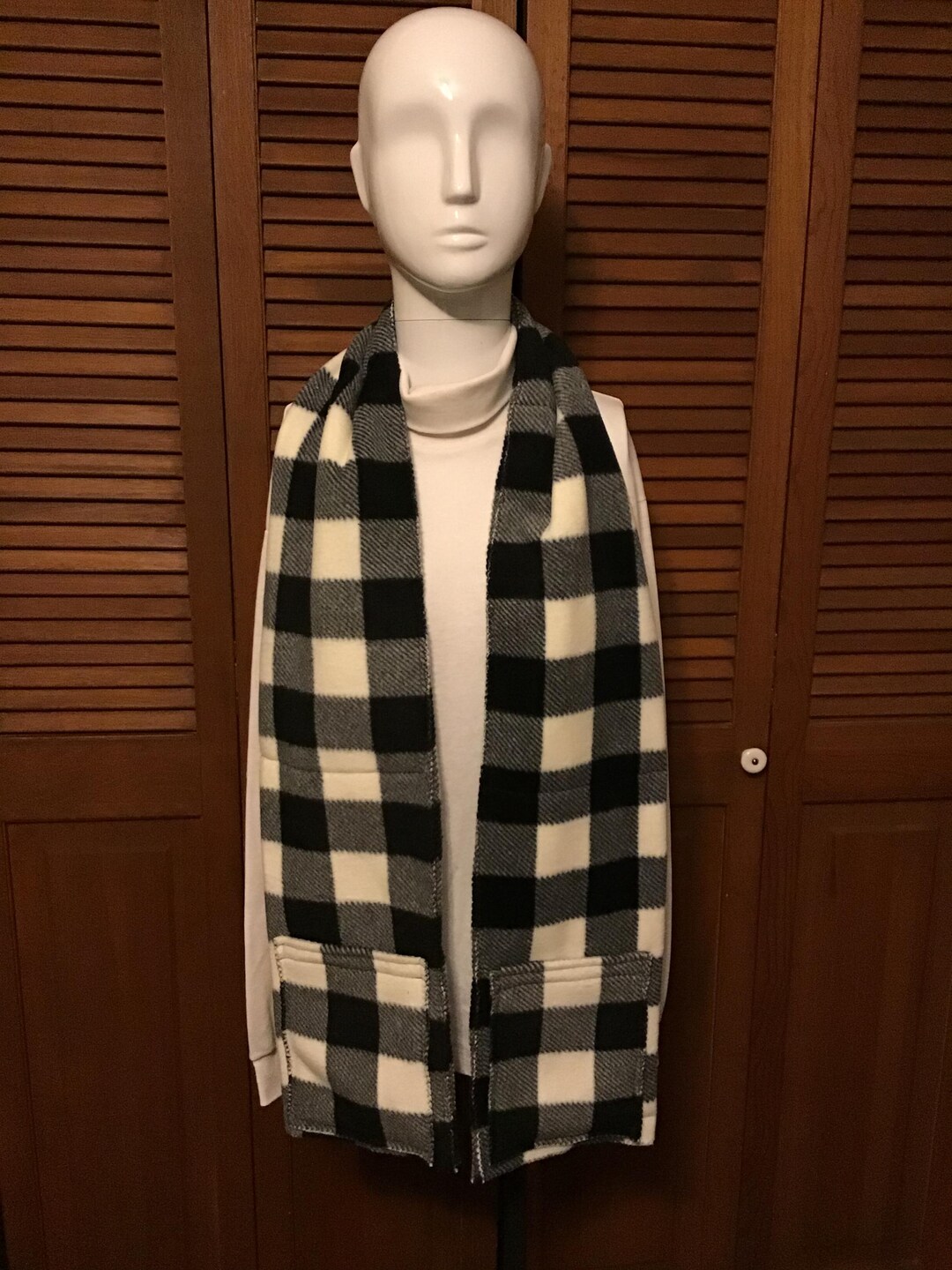 Black and White Buffalo Check Fleece Hidden Pocket Scarf - Etsy