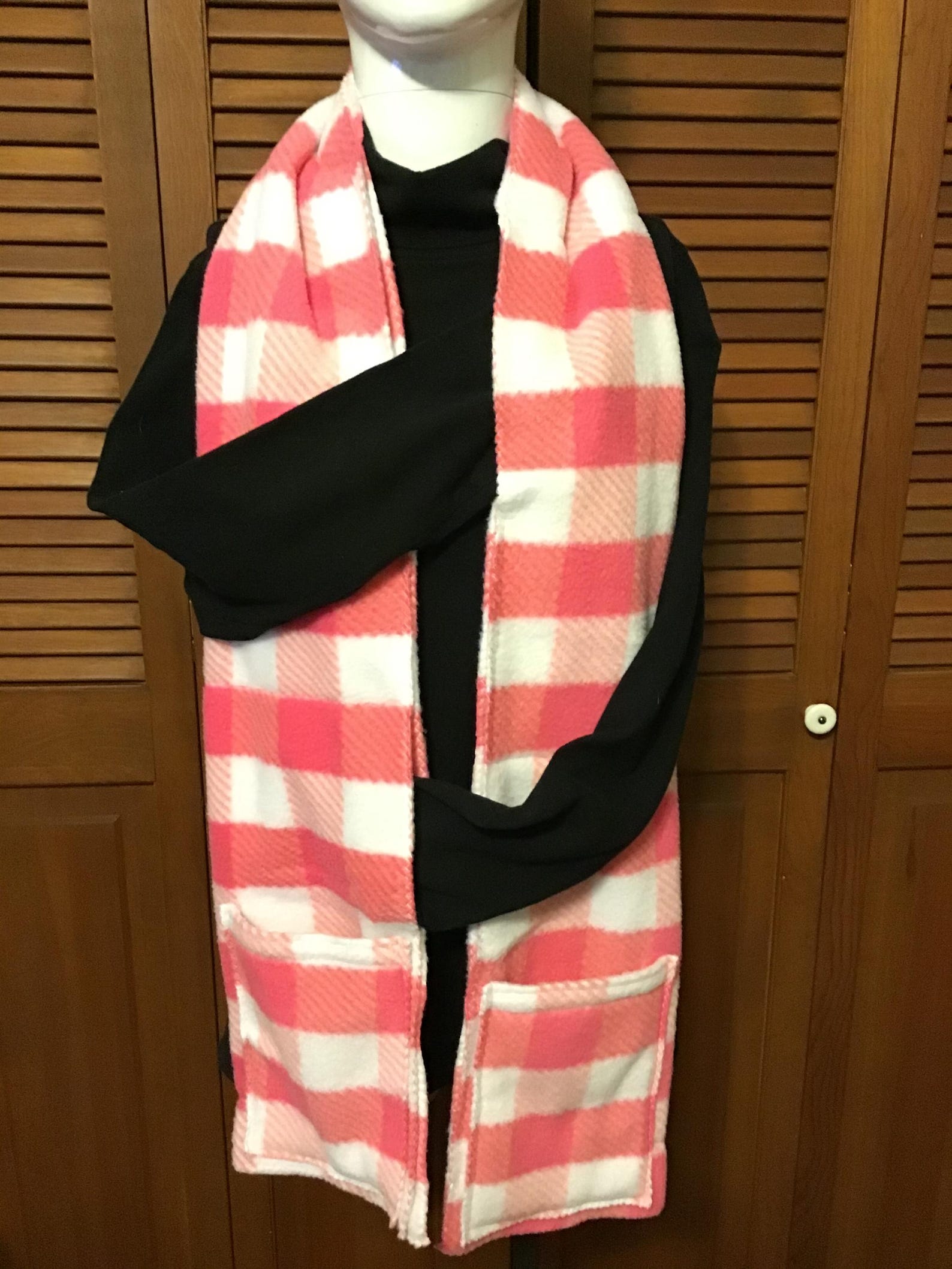Pink and White Buffalo Check Fleece Hidden Pocket Scarf - Etsy