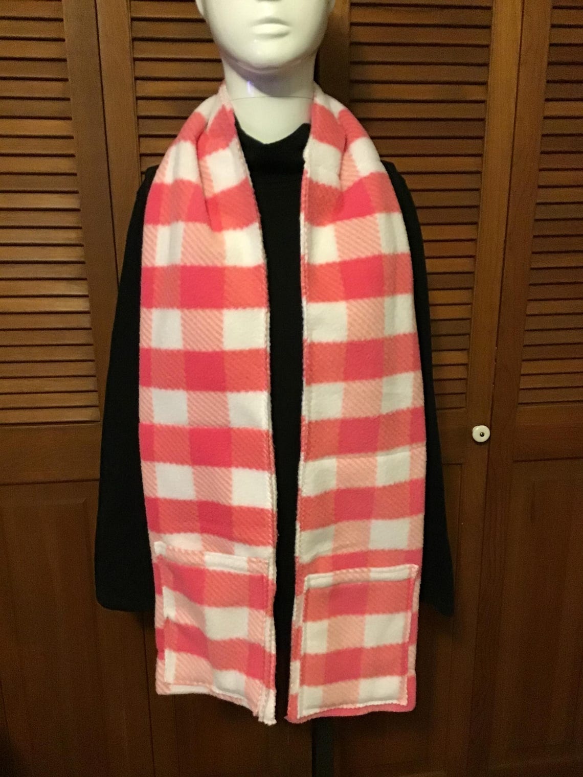 Pink and White Buffalo Check Fleece Hidden Pocket Scarf - Etsy