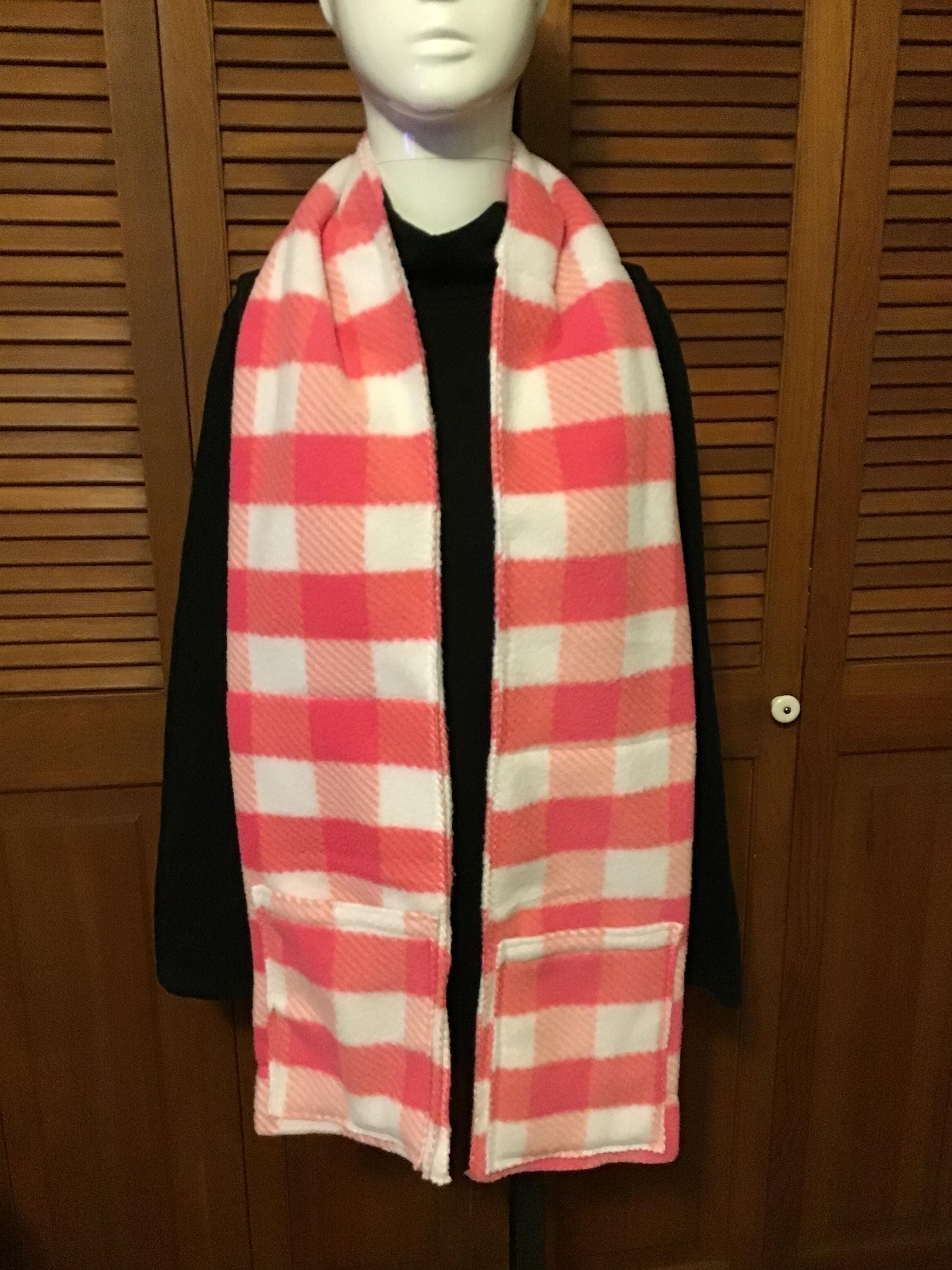 Pink and White Buffalo Check Fleece Hidden Pocket Scarf - Etsy