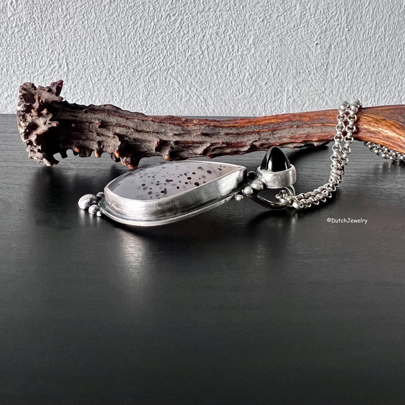 Montana Agate Obsidian Bullet Silver Pendant Unique Gift - Etsy