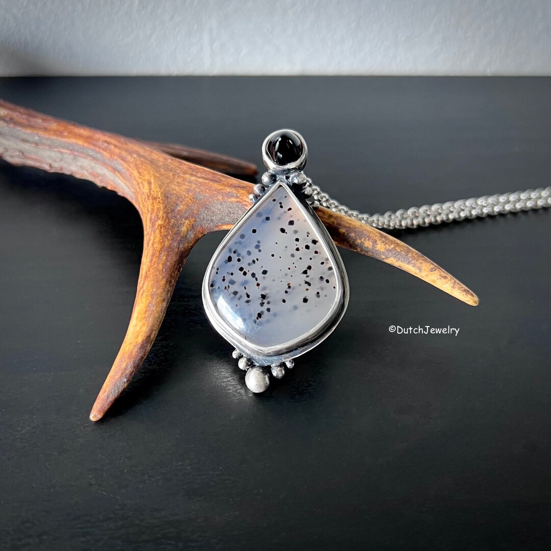 Montana Agate, Obsidian Bullet, Silver Pendant, Unique Gift, Handmade ...