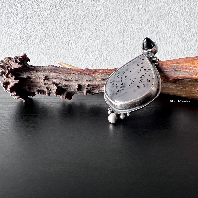 Montana Agate Obsidian Bullet Silver Pendant Unique Gift - Etsy