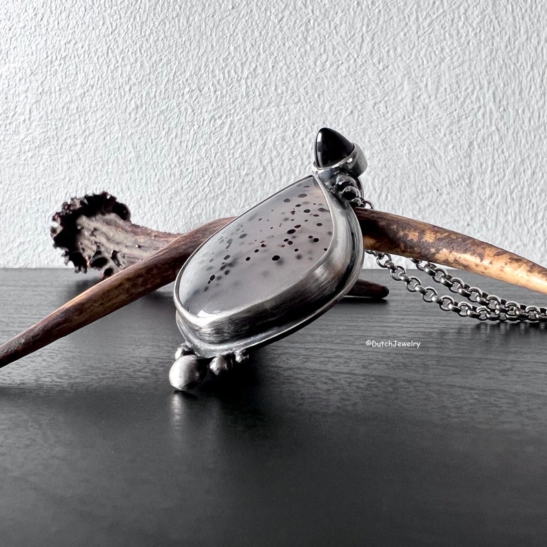 Montana Agate Obsidian Bullet Silver Pendant Unique Gift - Etsy