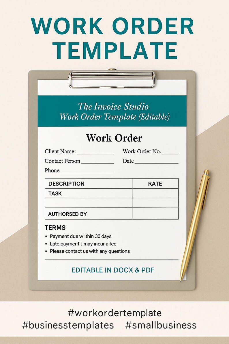Editable Work Order Template - Etsy