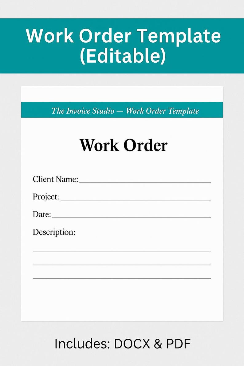 Editable Work Order Template - Etsy
